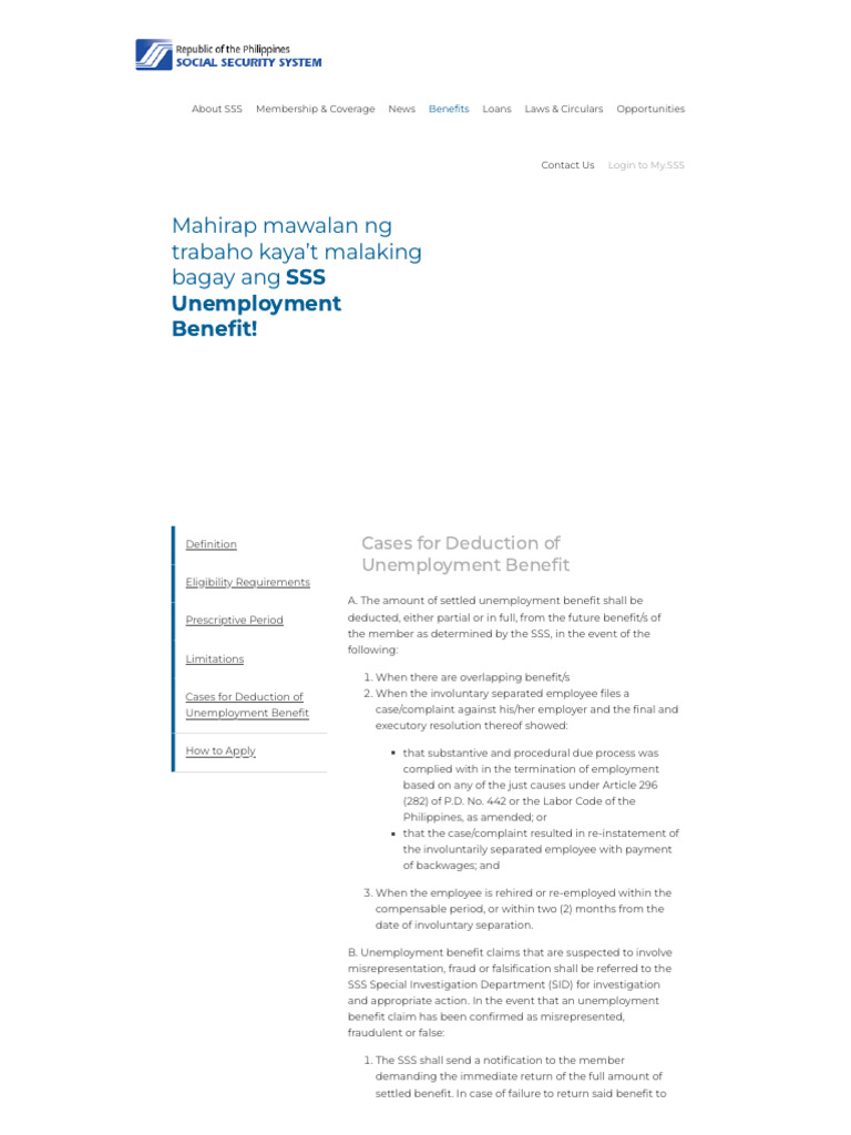 Unemployment Benefit - Republic of The Philippines Social Security System | PDF | Unemployment ...