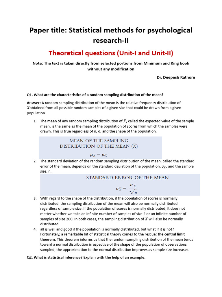 SMPR-II - Unit 1 and 2 Theoretical Questions | PDF | Null Hypothesis | Hypothesis