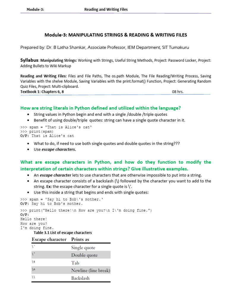 Module3 Strings And File Handling Notesshort Pdf Computer File 