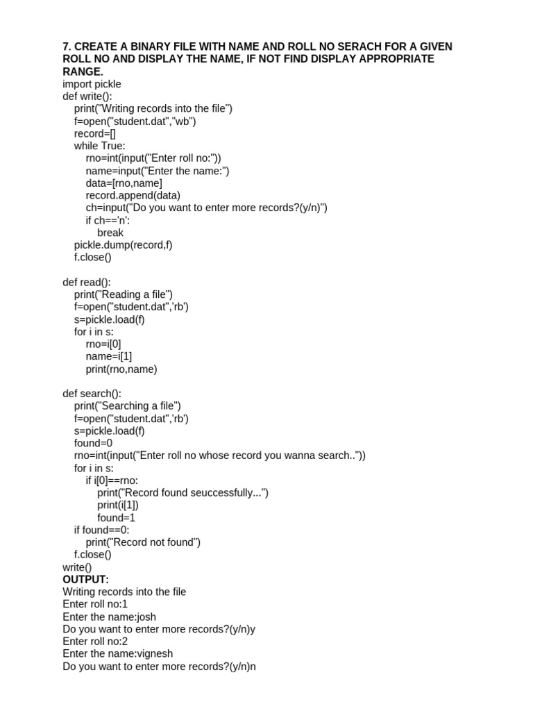 Create A Binary File Which Should Contains The Student Details and To Update The Particular ...