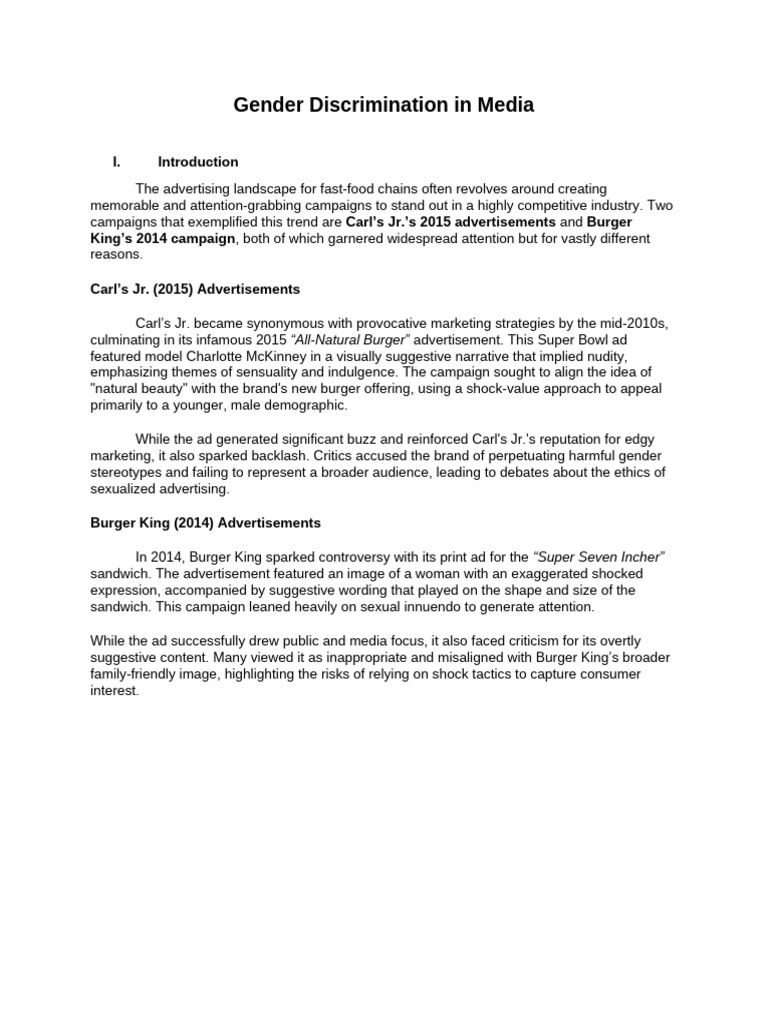 Gender Discrimination in Media | PDF | Advertising | Gender Role