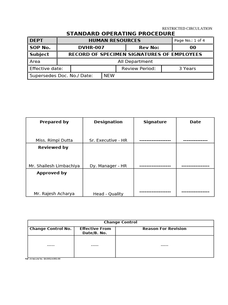 DVHR-007 Record of Specimen Signatures of Employees | PDF | Human ...