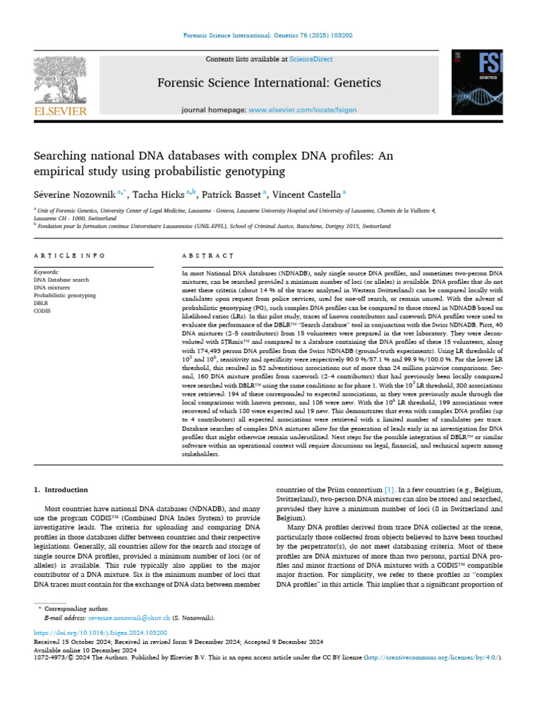 Searching national DNA databases with complex | PDF | Dna Profiling ...