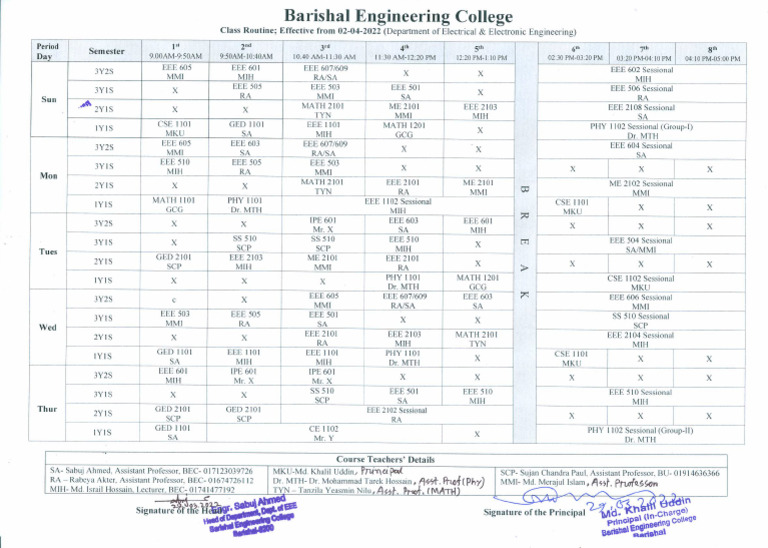 Class Routine of dept. of EEE (02-04-2022) | PDF
