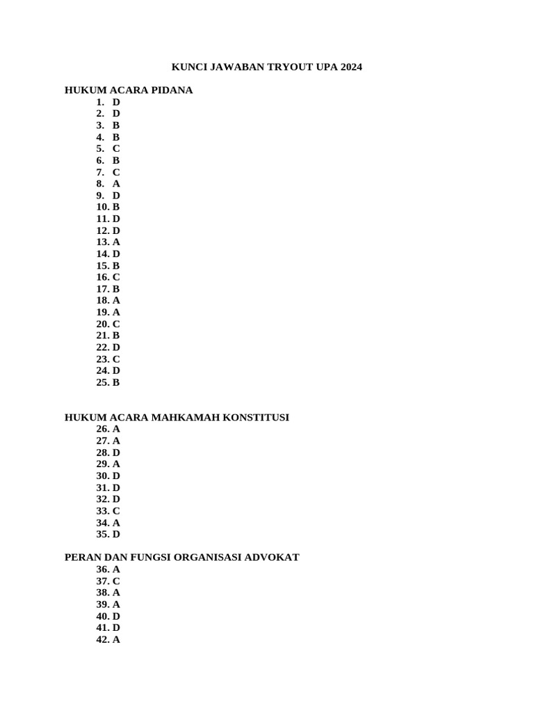 Kunci Jawaban Tryout Upa 2024 | PDF