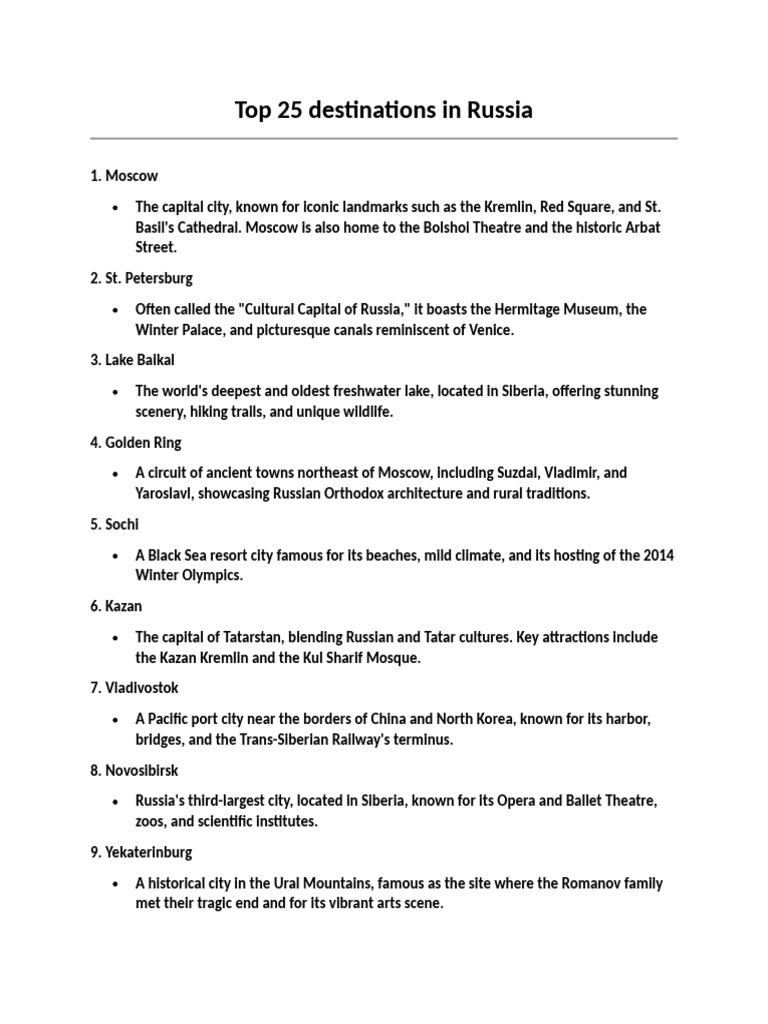 Top 25 Russia Destination | PDF | Russia | World Politics
