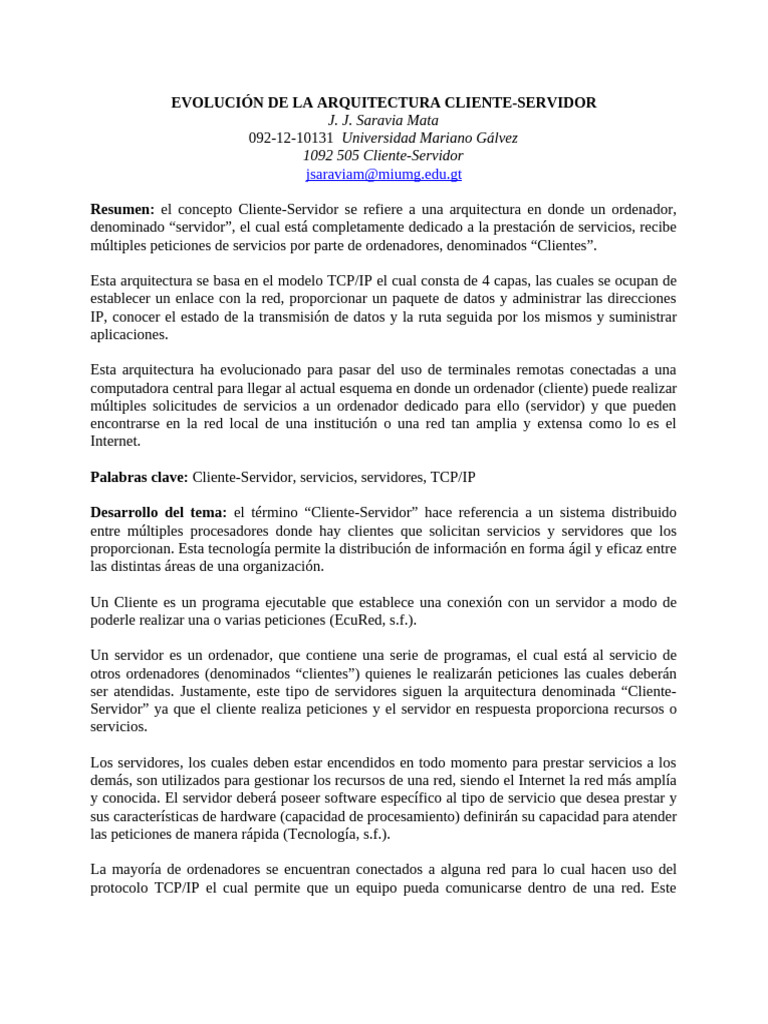 1 - Cliente Servidor - Jose Javier Saravia Mata - Evolucion Arquitectura Cliente Servidor | PDF ...