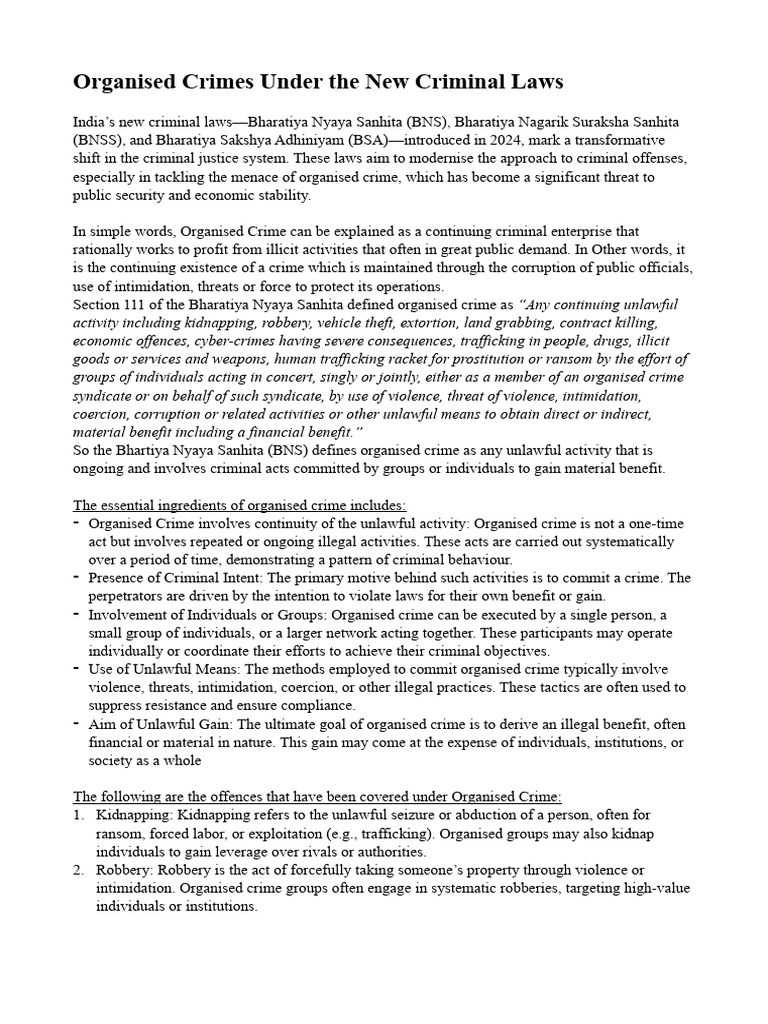 Organised Crimes Under The New Criminal Laws | PDF | Organized Crime | Crimes