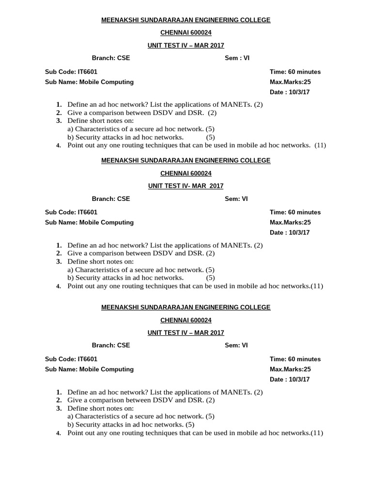 MC Unit IV Qp | PDF | Wireless Ad Hoc Network | Data Transmission