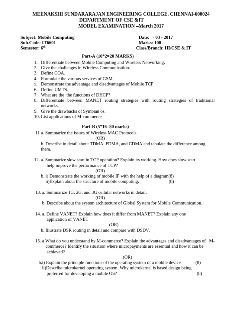 MODEL QP - III Year - MC IT6601 | PDF | Cellular Network | Internet ...