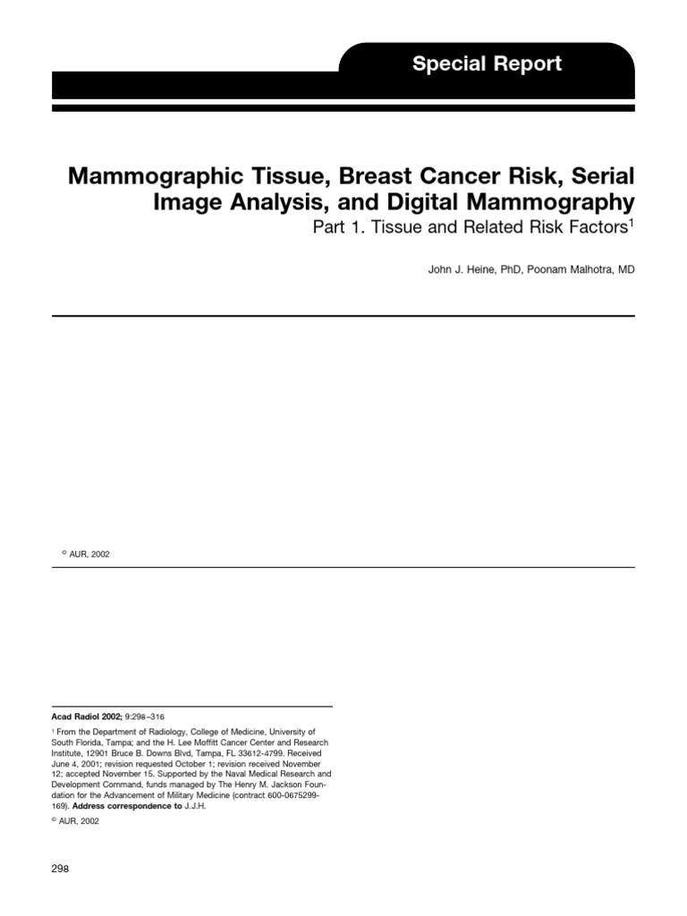 Heine 1 - Mammographic Tissue, Breast Cancer Risk, Serial Image Analysis, and Digital ...