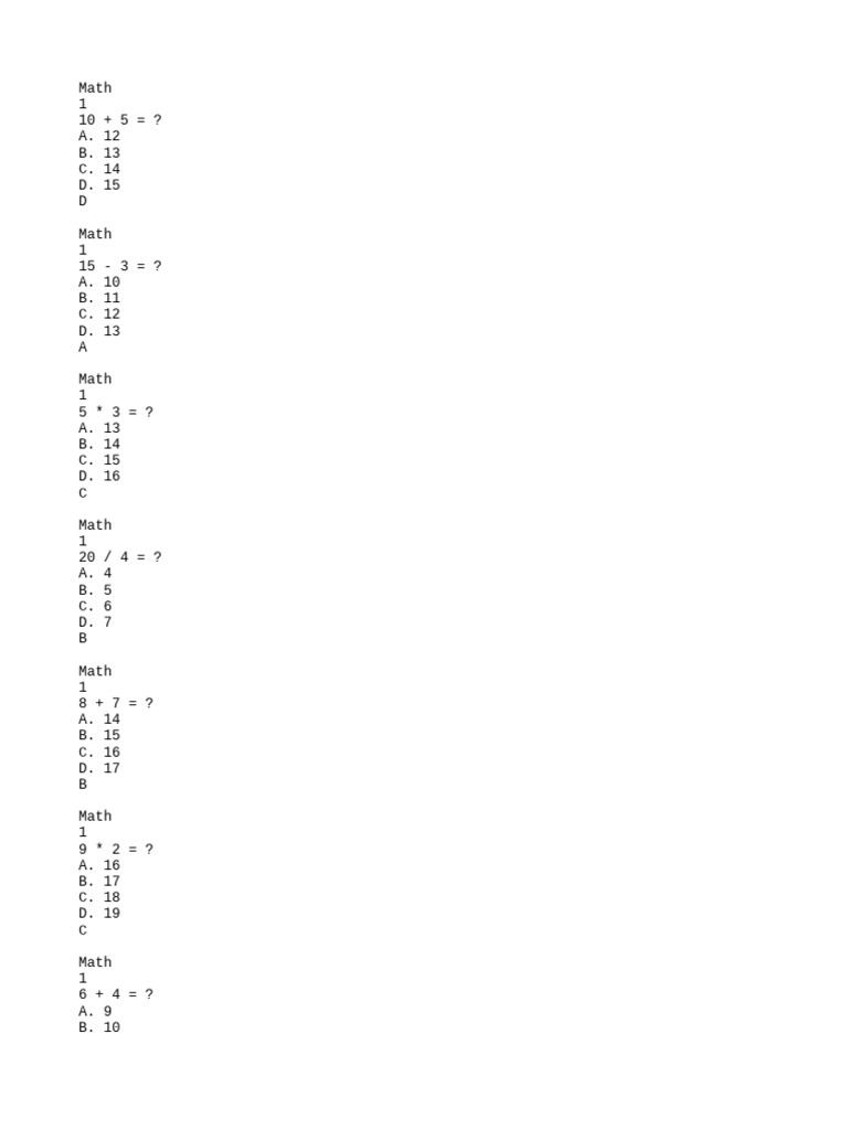 Math Level 1 Questions | PDF