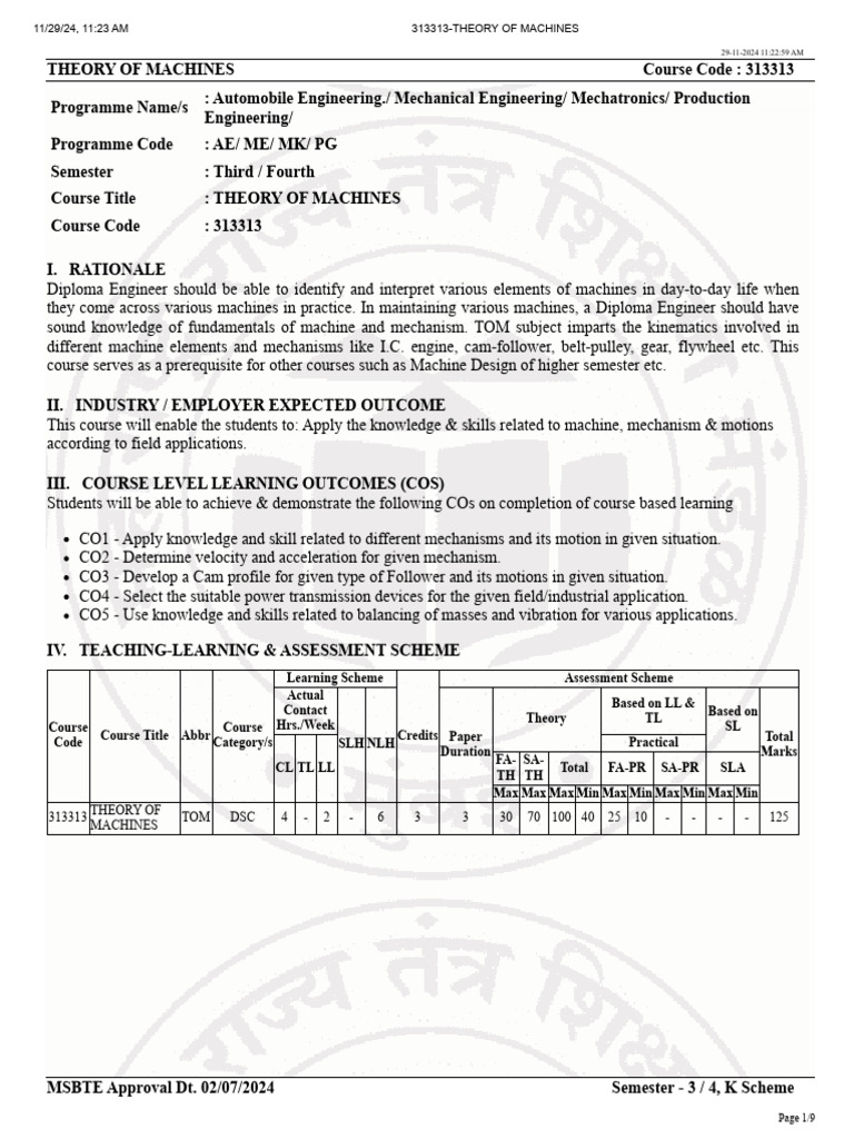 313313-Theory of Machines 291124 | PDF | Belt (Mechanical) | Gear