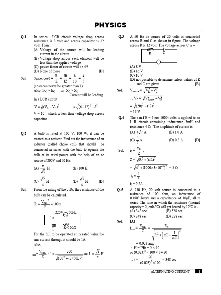 Ac SCQ Sheet 1 (C New) With Answers - 052933 | PDF | Alternating ...