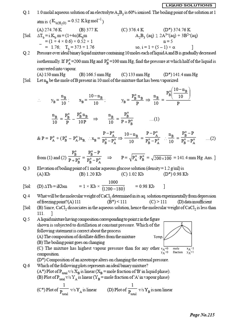 Liquid Solution (MQB) (Solutions) - 073843 | PDF | Distillation | Vapor