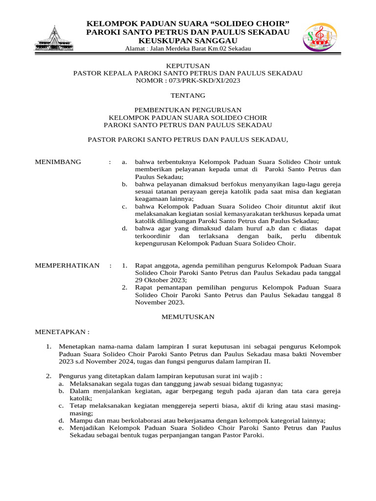 Sk Kepengurusan Sdc Periode 2023-2024 | PDF