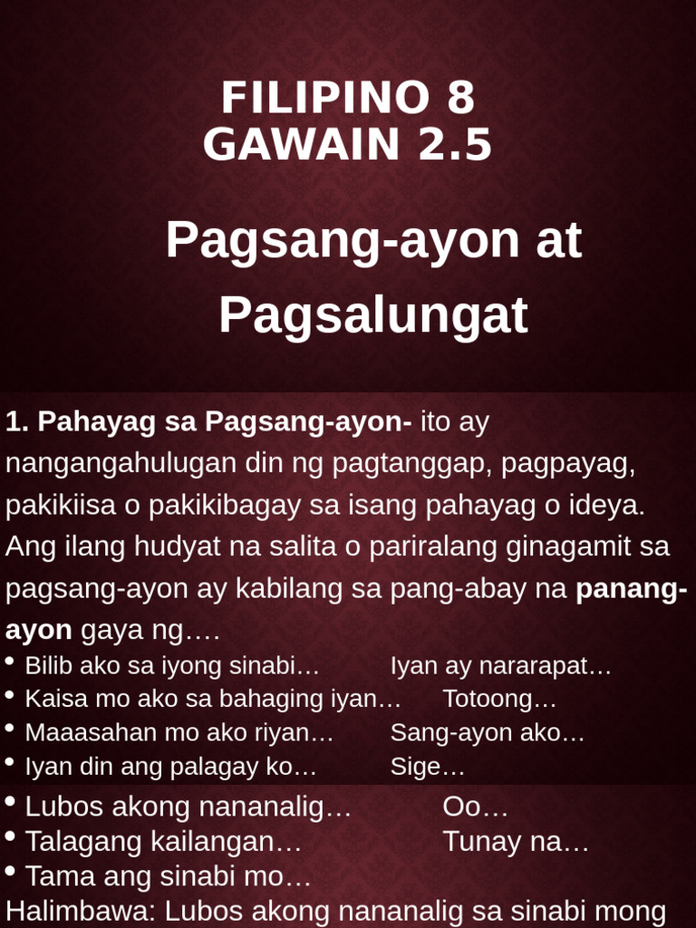 2.5 Pagsang-Ayon at Pagsalungat | PDF