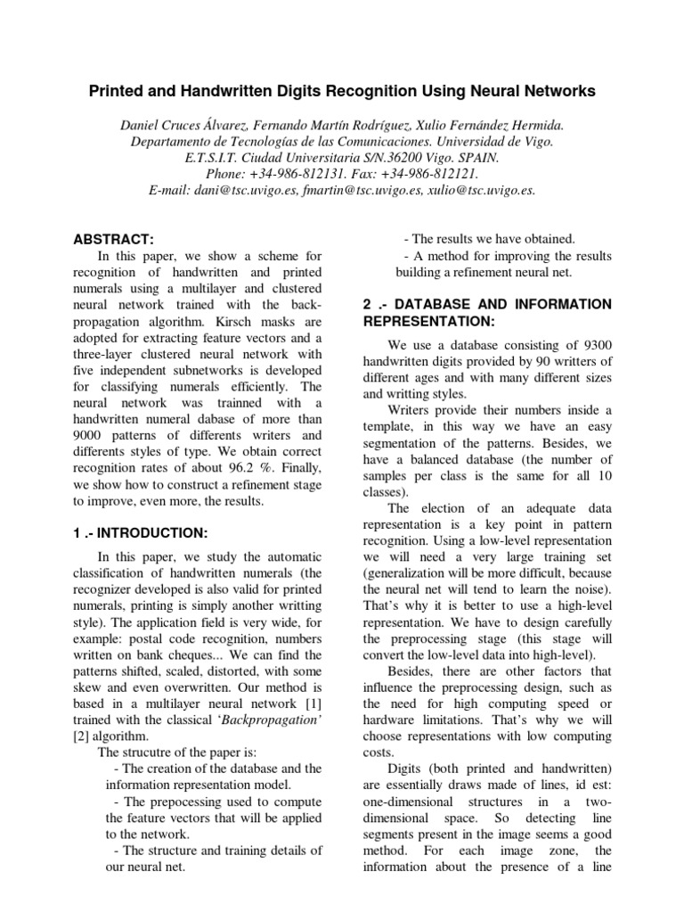 Printed and Handwritten Digits Recognition Using Neural Networks | PDF ...