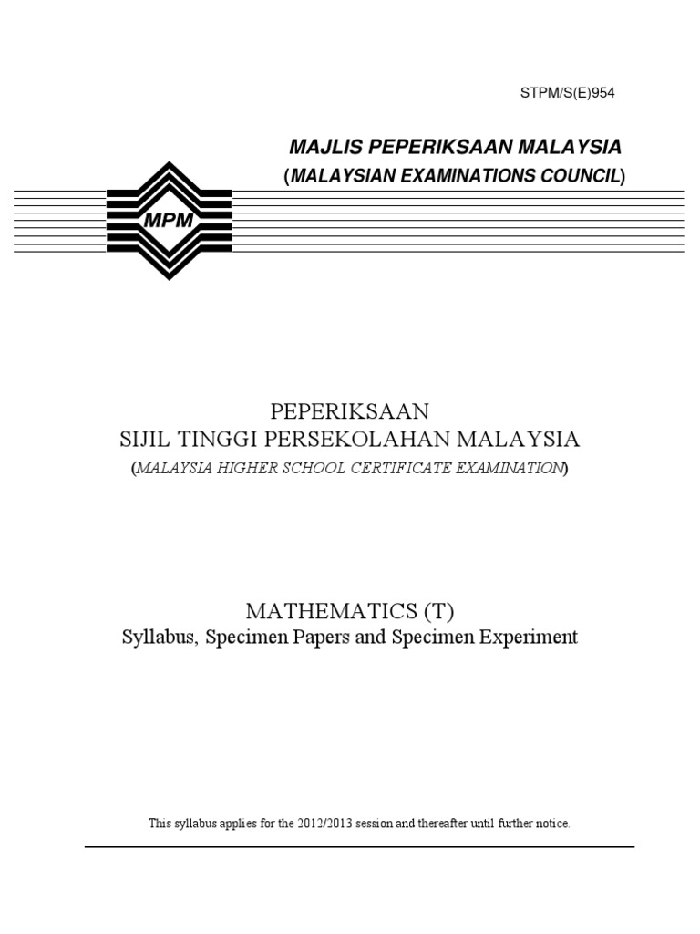 2013 STPM Mathematics T Syllabus | PDF
