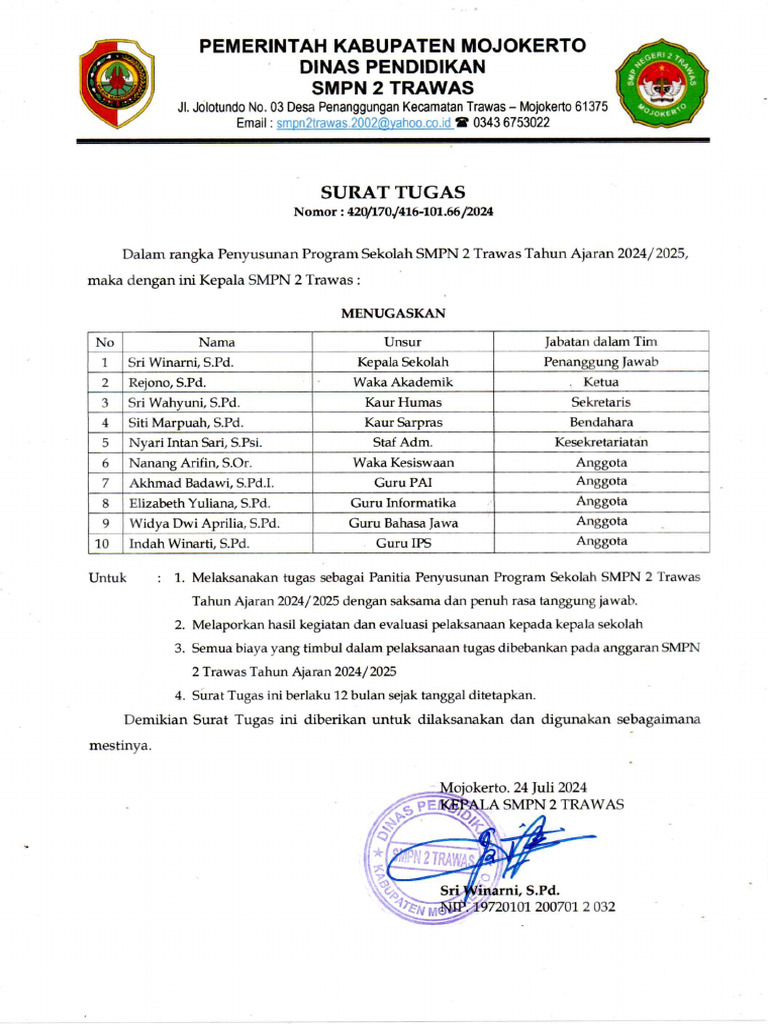 Surat Tugas Panitia Penyusunan Program Sekolah | PDF