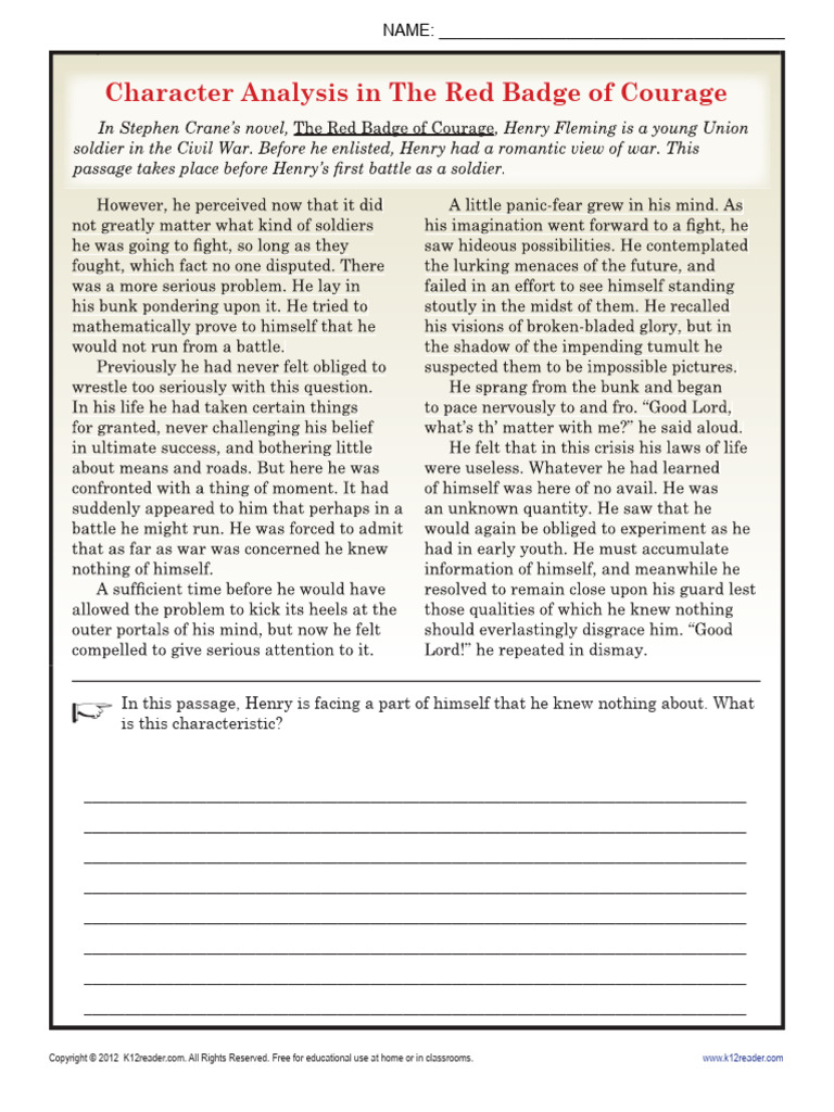 Character Analysis in The Red Badge of Courage - 9th and 10th Grade ...