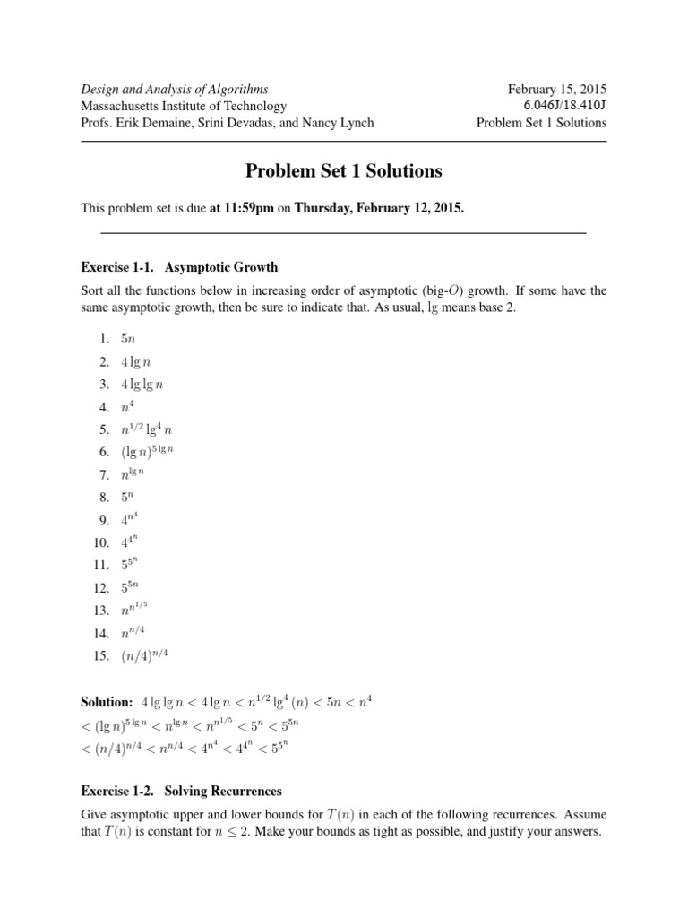 b14791a78432996a1d403e8b1deb0749_MIT6_046JS15_pset1sols | PDF | Algorithms | Computational ...