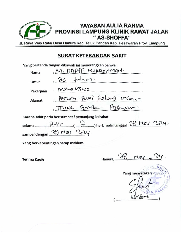 Surat Dokter M. Darif Nurrohman | PDF