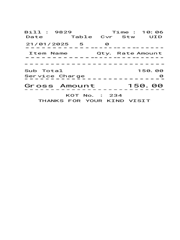 Vaishali Bhojnalaya Restaurant Bill | PDF
