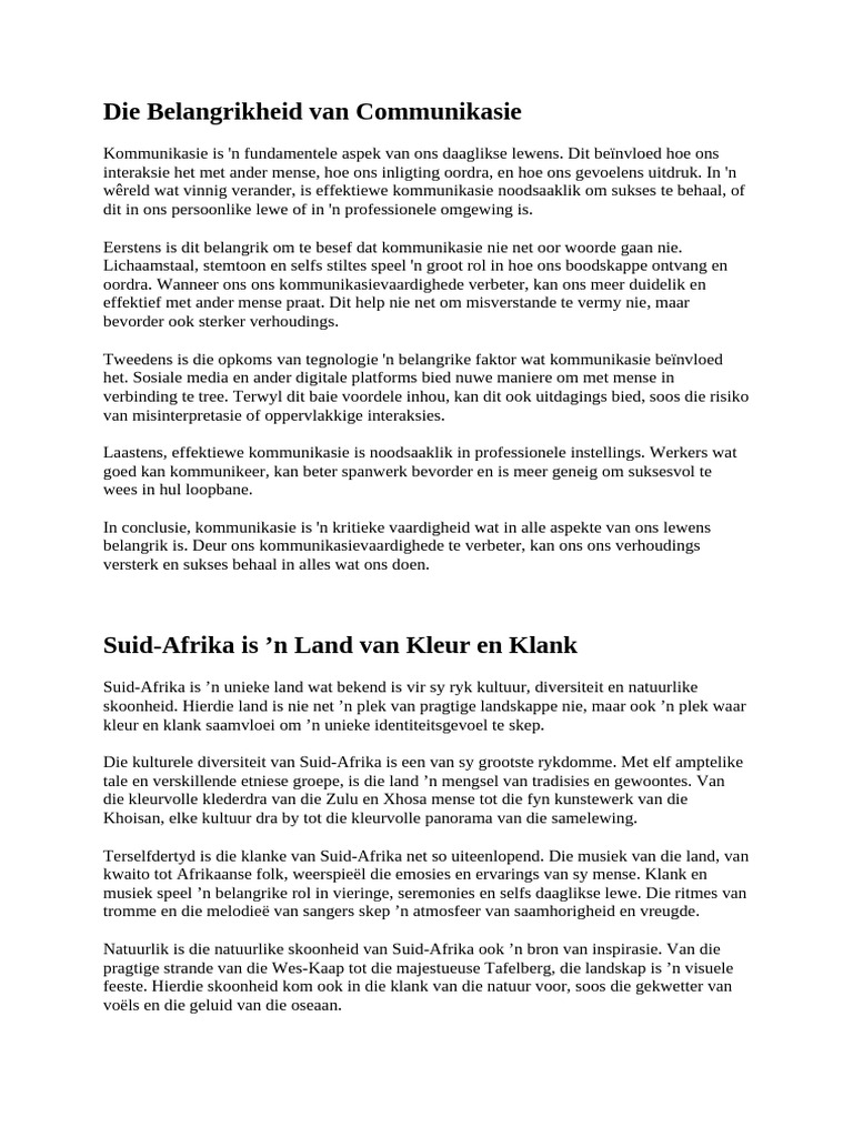 Afrikaans Paper 3 | PDF