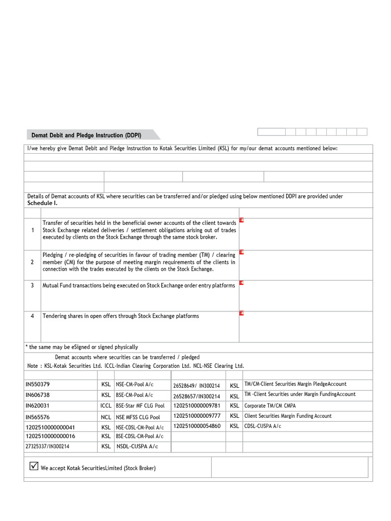 Kotak Securities Demat Instruction Form | PDF | Securities (Finance ...