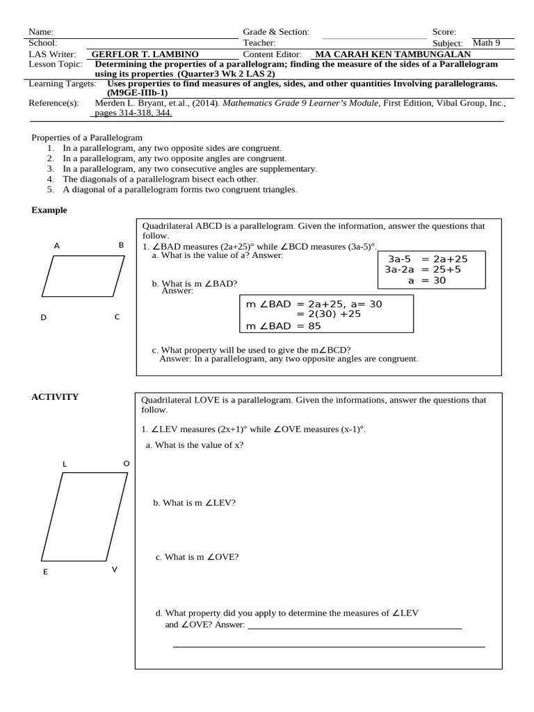 MATH9 Q3 WK2 LAS2 | PDF | Euclidean Plane Geometry | Classical Geometry