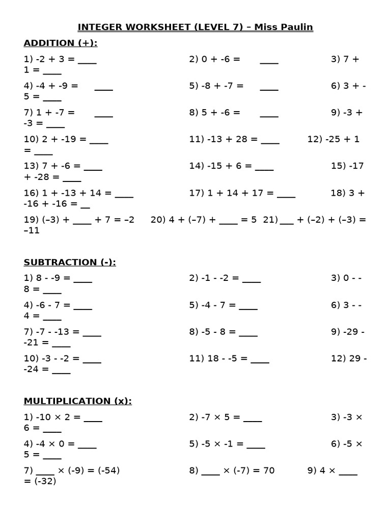 INTEGER EXTRA WORKSHEET | PDF | Arithmetic | Mathematics INTEGER EXTRA WORKSHEET | PDF | Arithmetic | Mathematics