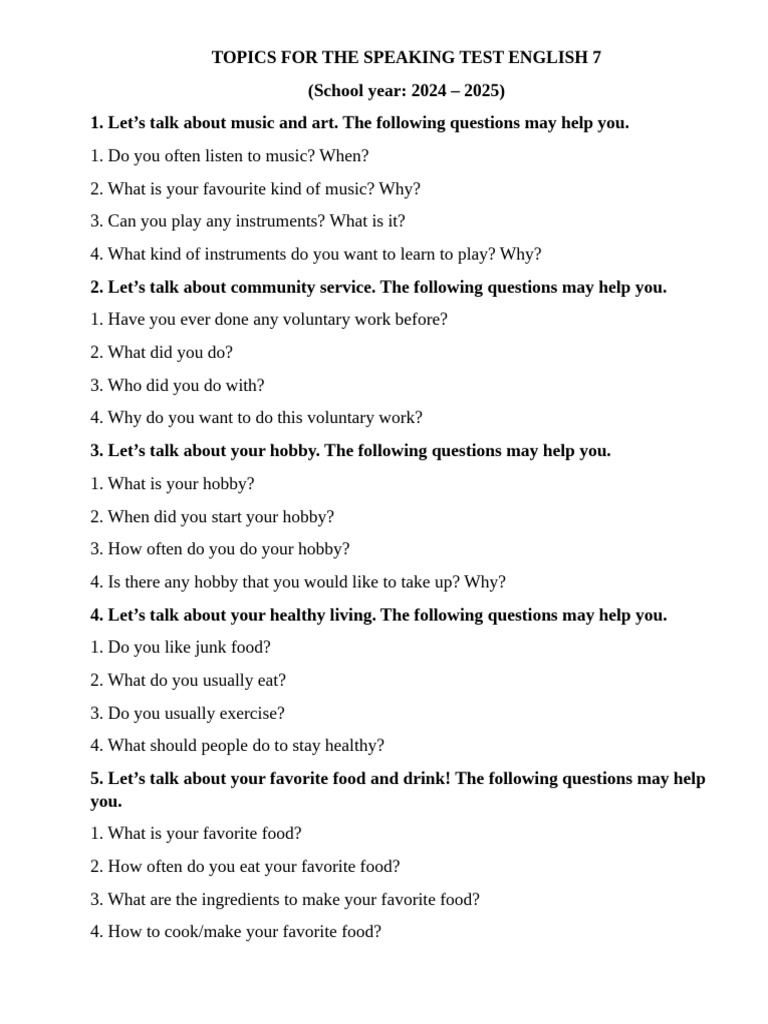 English Speaking Topics for Teens | PDF