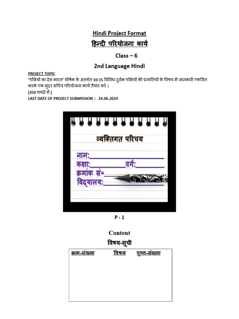Class 6 Hindi 2nd Language Project | PDF