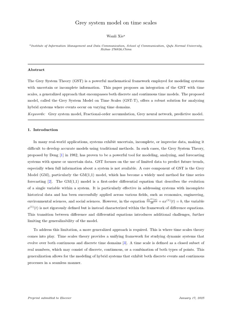 Grey system model on time scales | PDF | Integral | Real Number