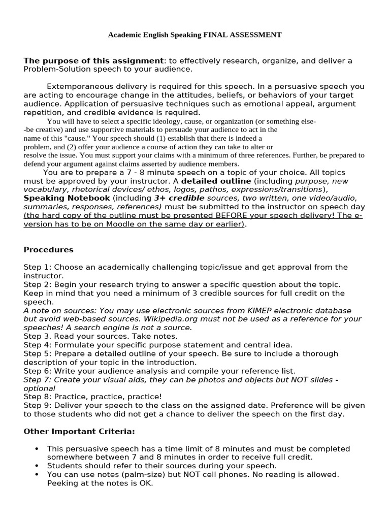 Task Description Persuasive Speech | PDF | Rhetoric | Speech