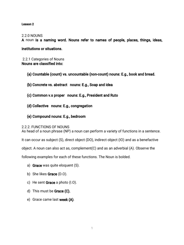 Understanding Nouns, Adjectives, and Verbs | PDF