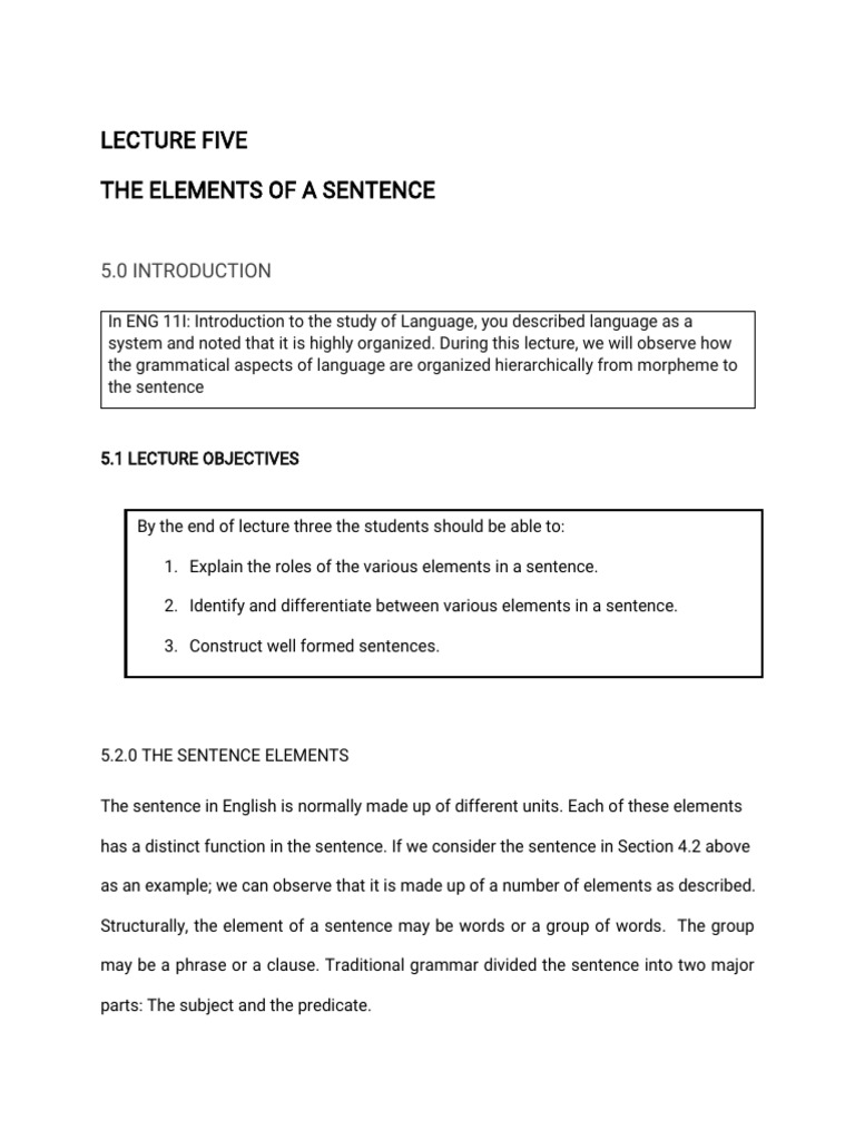 Eng 221 5 (Elements of a Sentence) | PDF