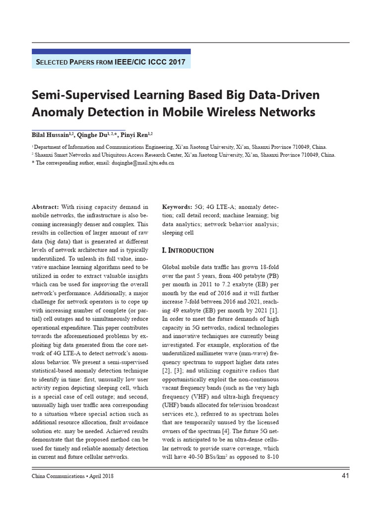 Semi Supervised Learning Based Big Data Driven Anomaly Detection In Mobile Wireless Networks