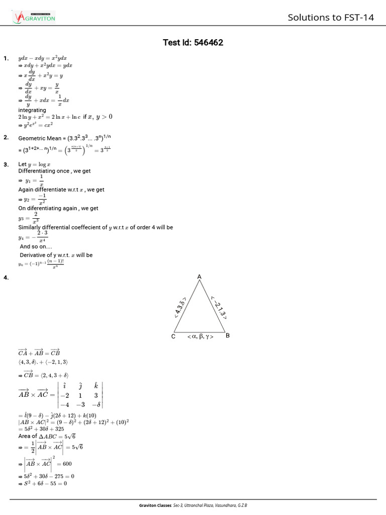 FST - 14 Solution 1736015042 | PDF | Mathematical Analysis | Elementary Geometry