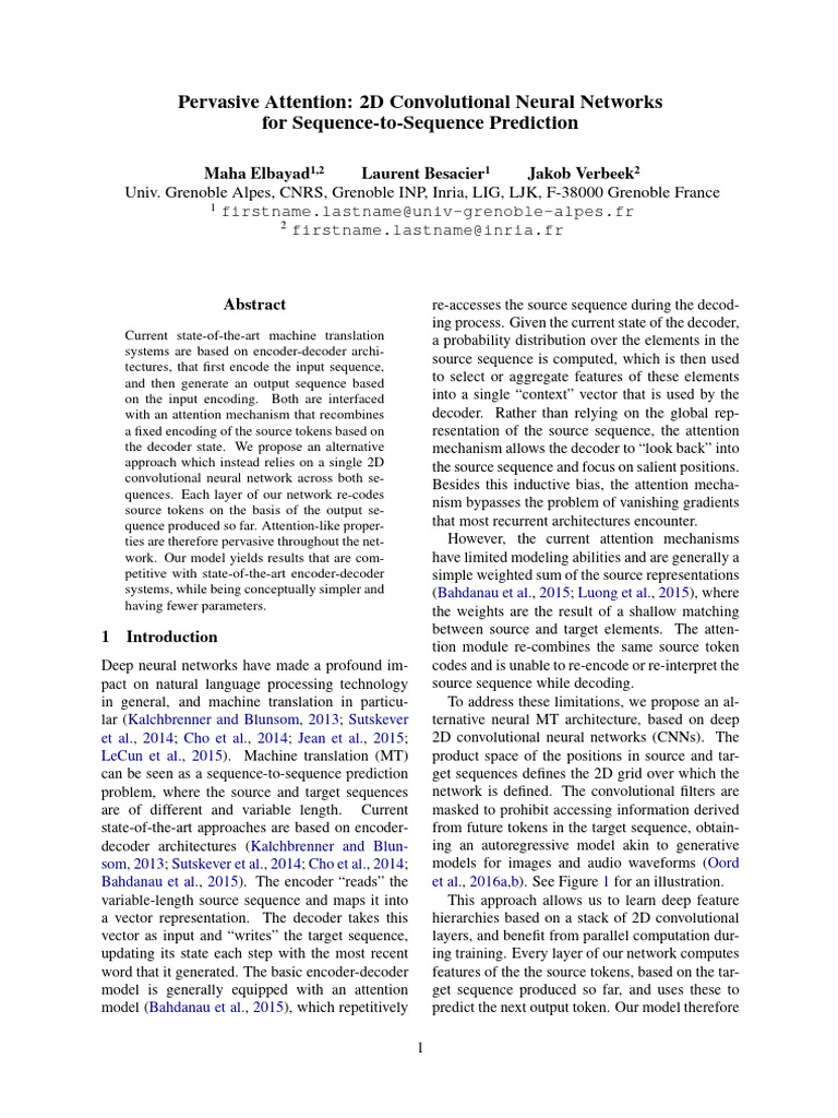 Pervasive Attention 2D Convolutional Neural Networks for Sequence-to-Sequence Prediction | PDF ...