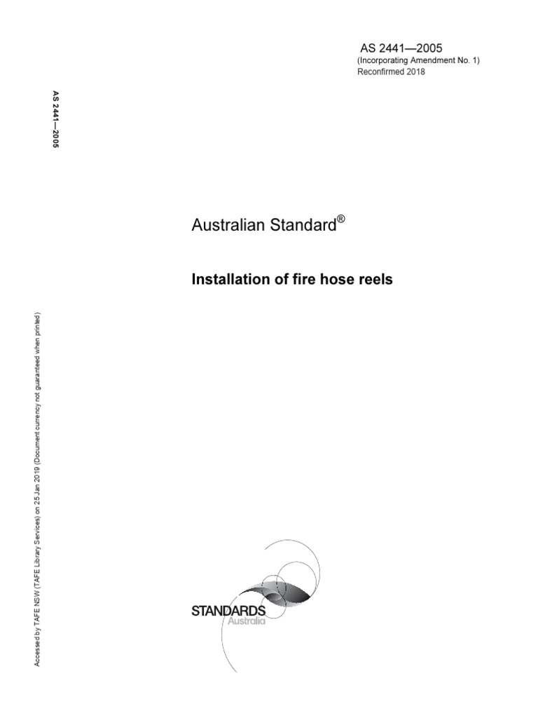 As 2441-2005 Installation of Fire Hose Reels | PDF | Pipe (Fluid ...