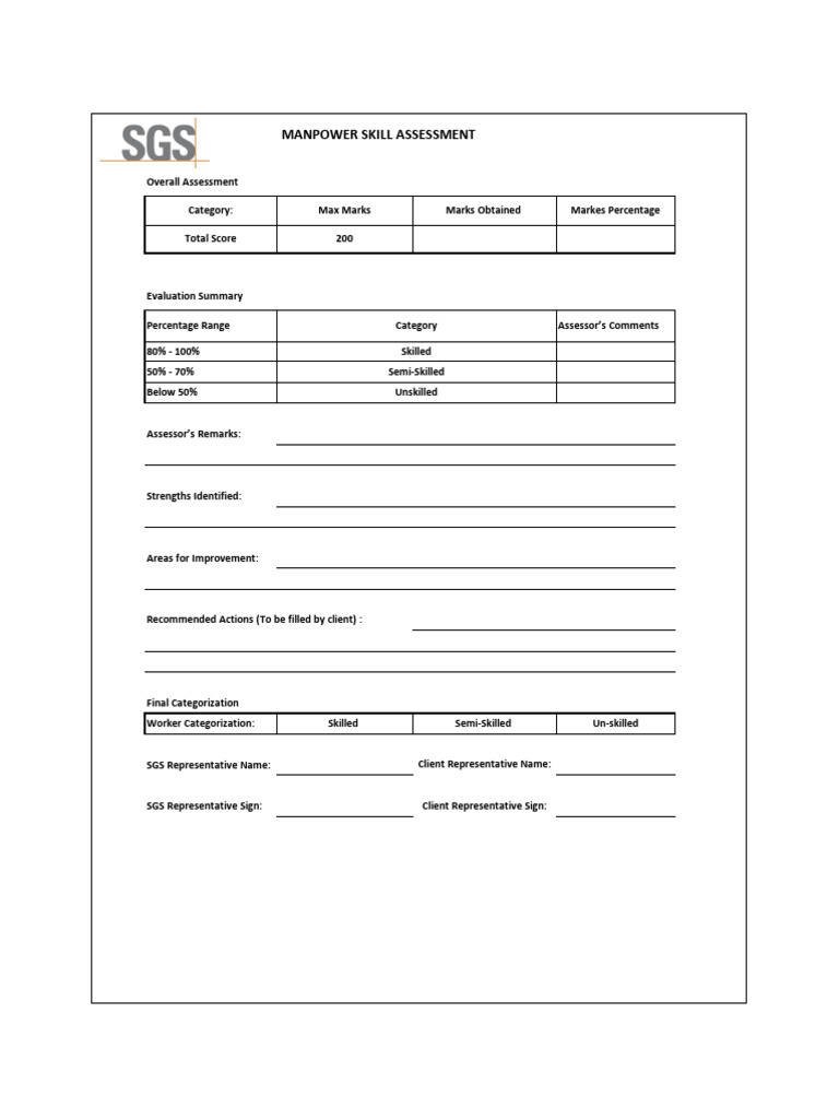 Manpower Skill Assessment Report | PDF