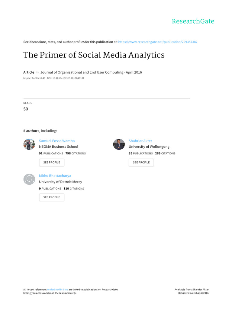 The Primer of Social Media Analytics | PDF | Social Media | Popular ...