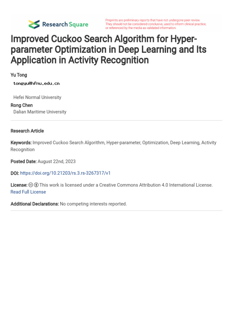 Improved Cuckoo Search Algorithm For Hyper Parameter Optimization In