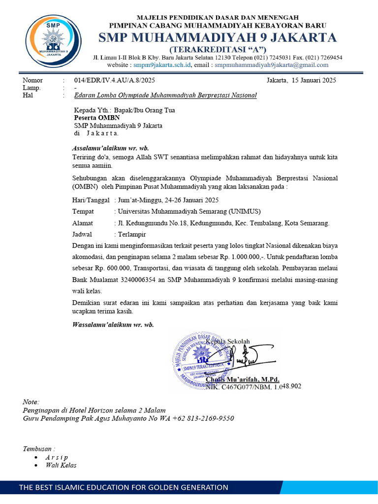 Surat Edaran Lomba OMBN Semarang | PDF