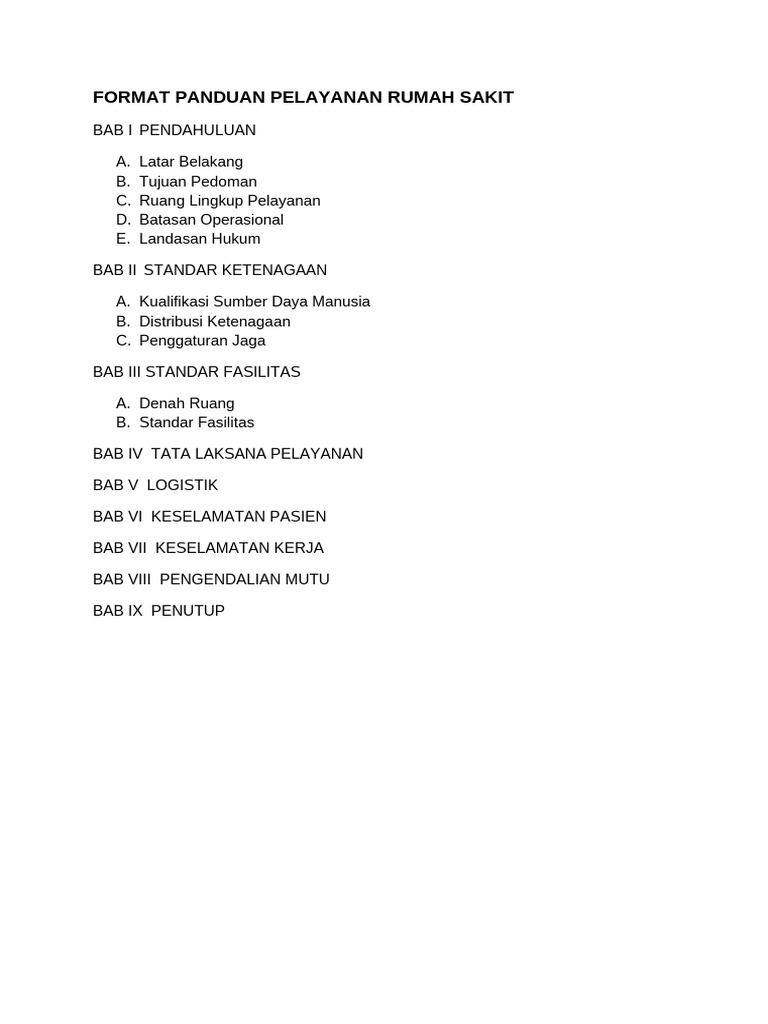 Format Pedoman Pelayanan Unit Kerja Di Rumah Sakit | PDF