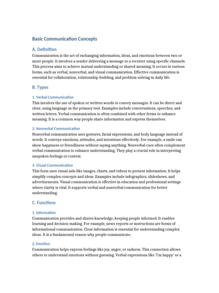 Basic Communication Concepts | PDF | Communication | Nonverbal ...