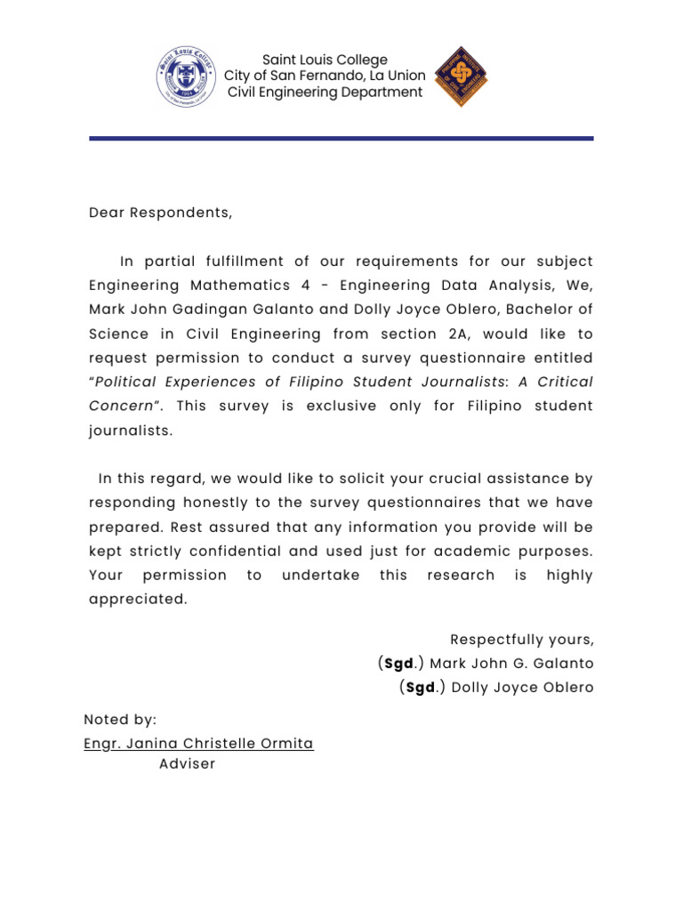Request Letter For Survey Questionnaire PDF | PDF