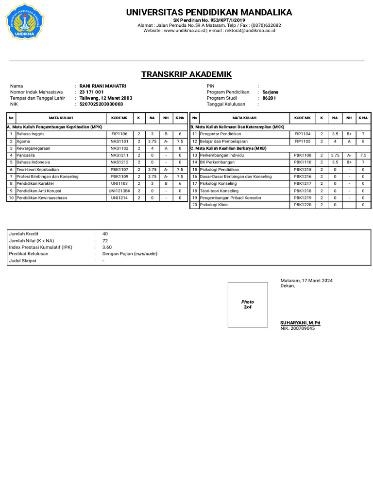 Siakad - Undikma.ac - Id Siam Cetak-Transkrip - HTML | PDF